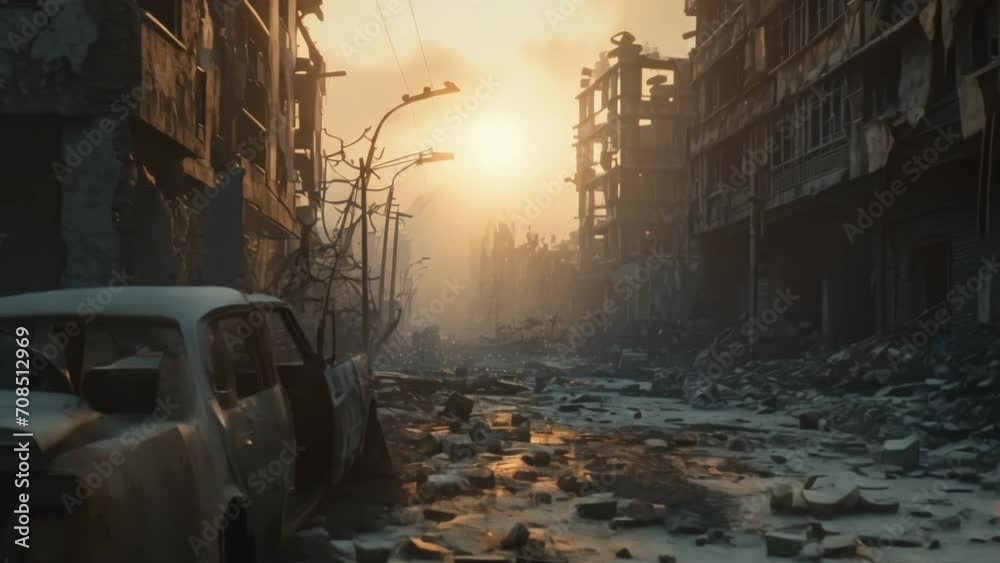 Stockvideon Political conflict. Destroyed buildings background ...