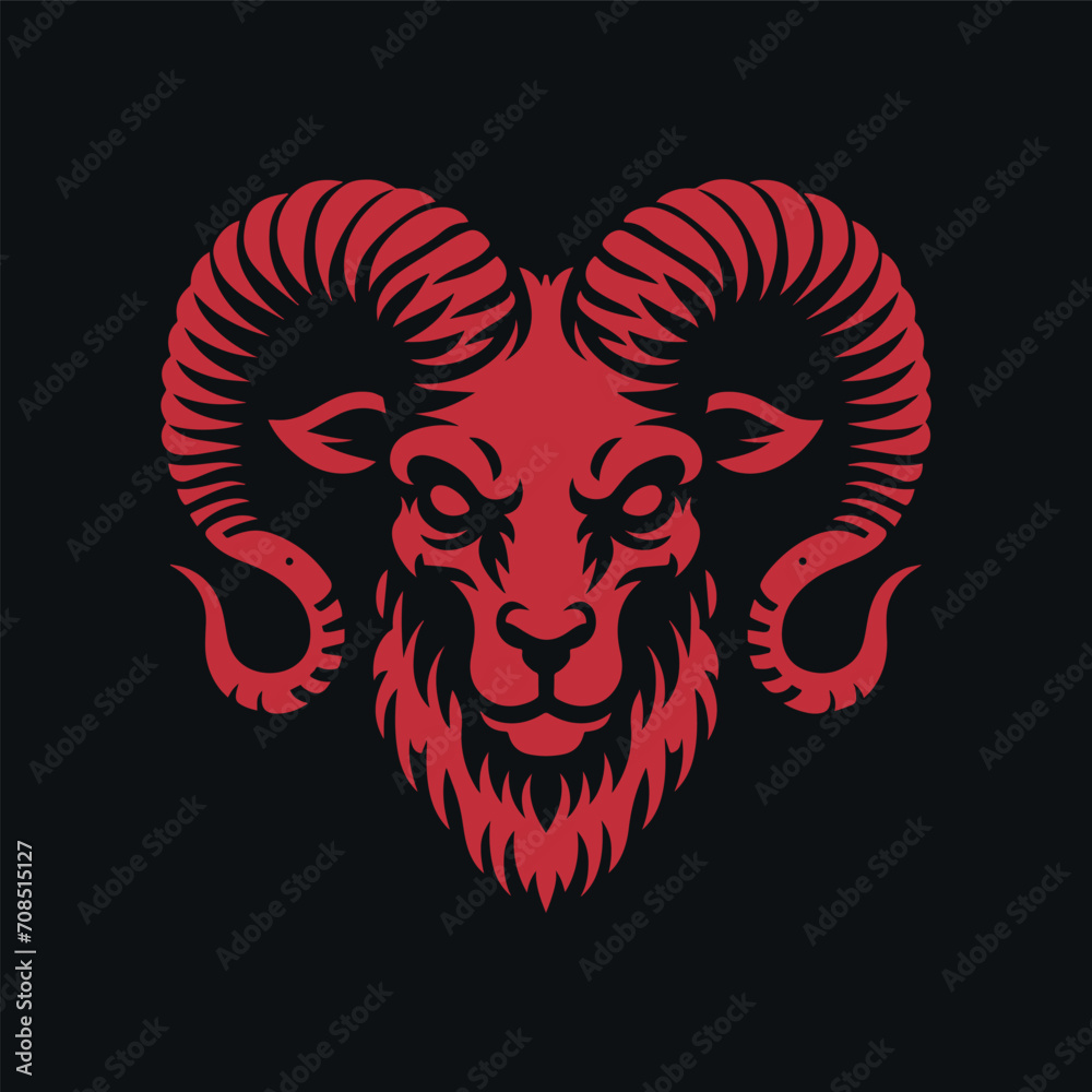 Evil goat head. Face of Demon, devil, krampus, faun. Red logo icon on a ...