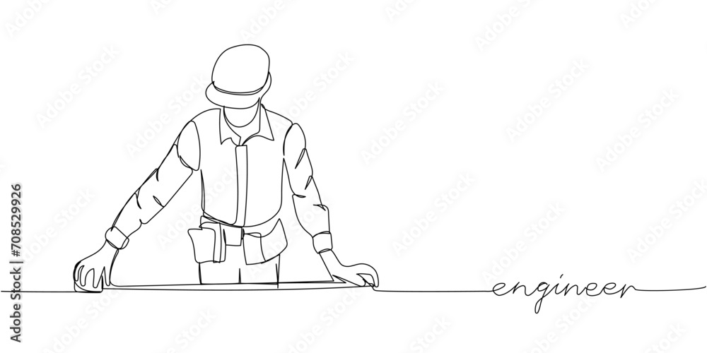 Engineer, foreman, builder, architect in working uniform one line art ...