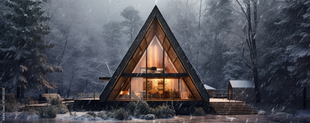 Timber cabin made from oak wood, with pitched roof and refined ...