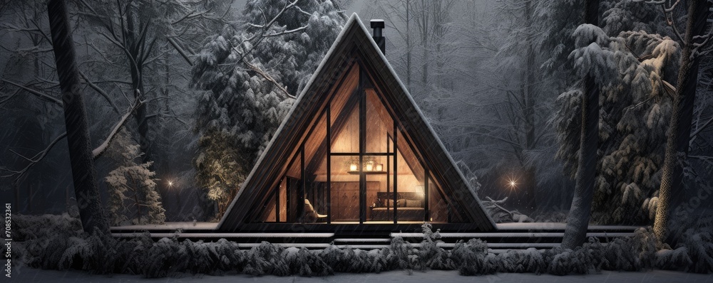Timber cabin made from oak wood, with pitched roof and refined ...