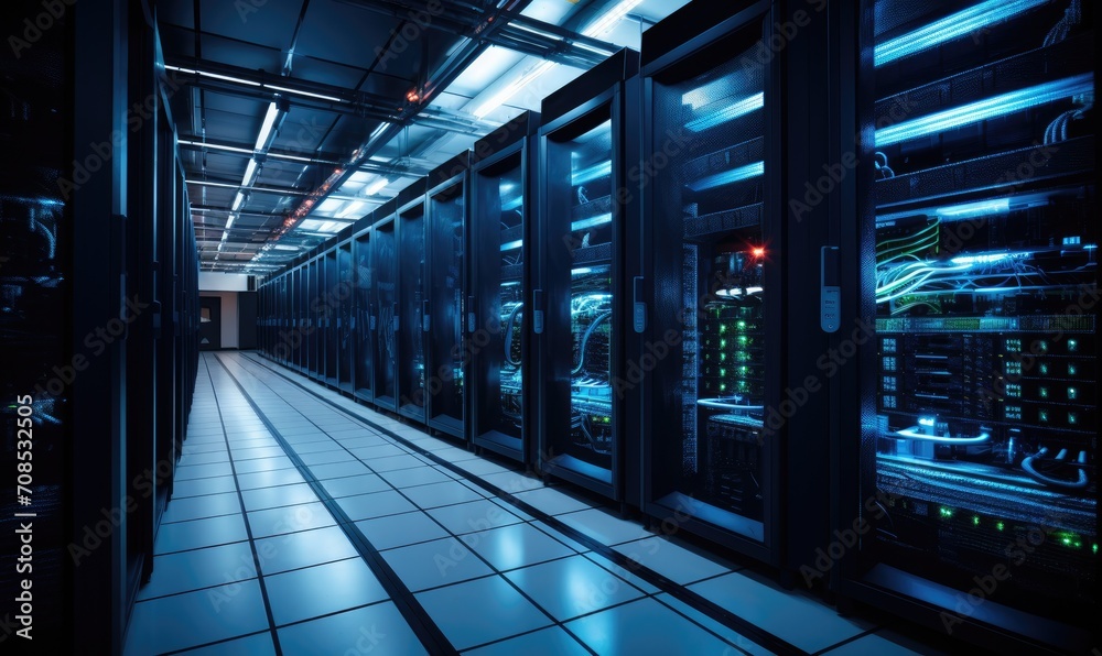 Server racks in server room data center. Server room interior in data ...