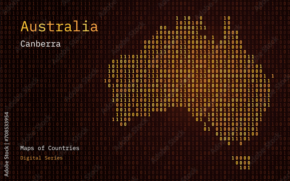 Australia Map Shown in Binary Code Pattern. Matrix numbers, zero, one. World Countries Vector ...