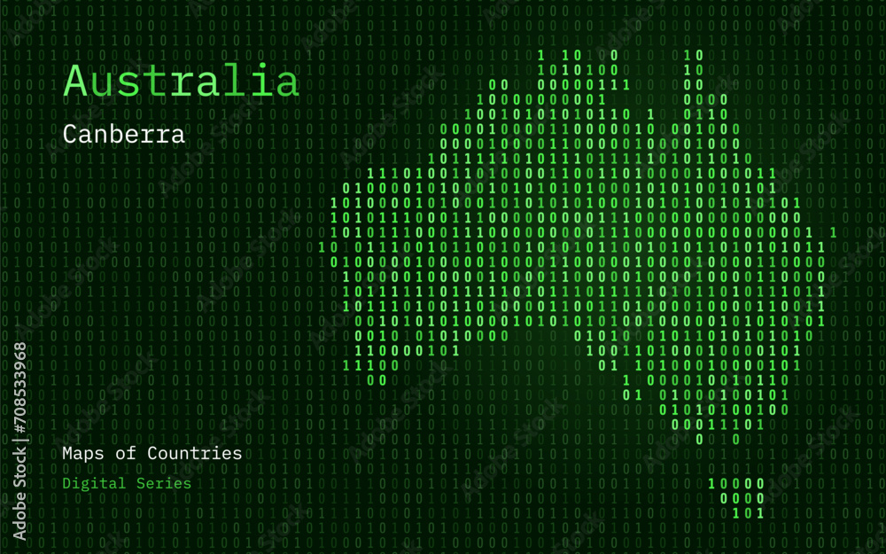Australia Map Shown in Binary Code Pattern. Matrix numbers, zero, one. World Countries Vector ...