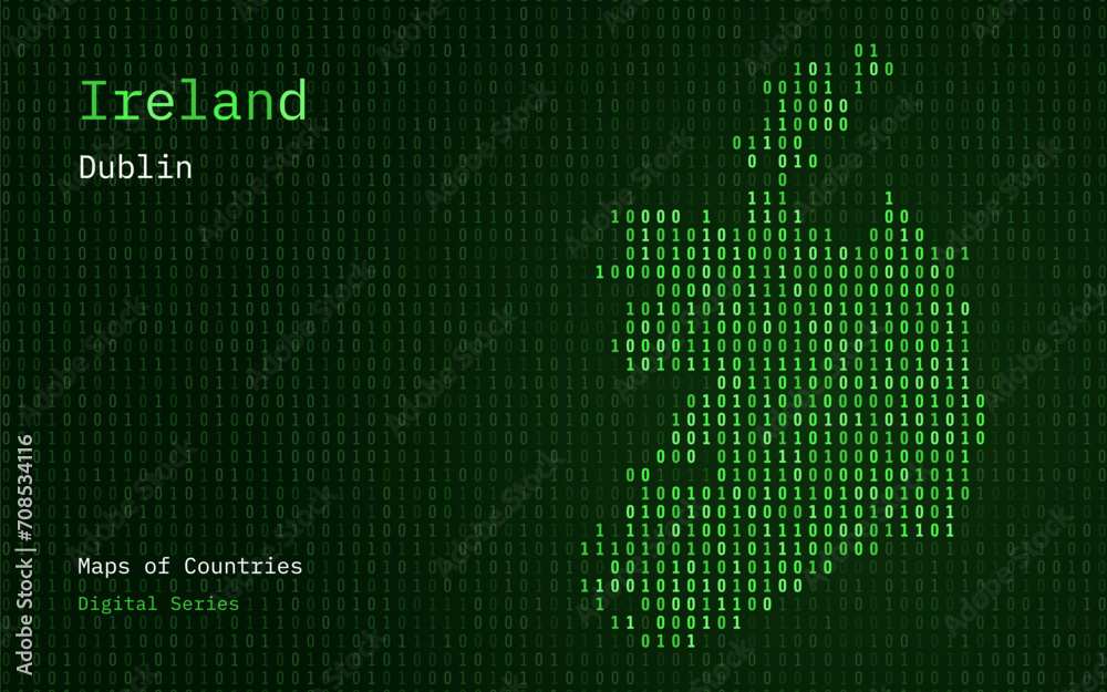 Ireland Map Shown in Binary Code Pattern. Matrix numbers, zero, one ...