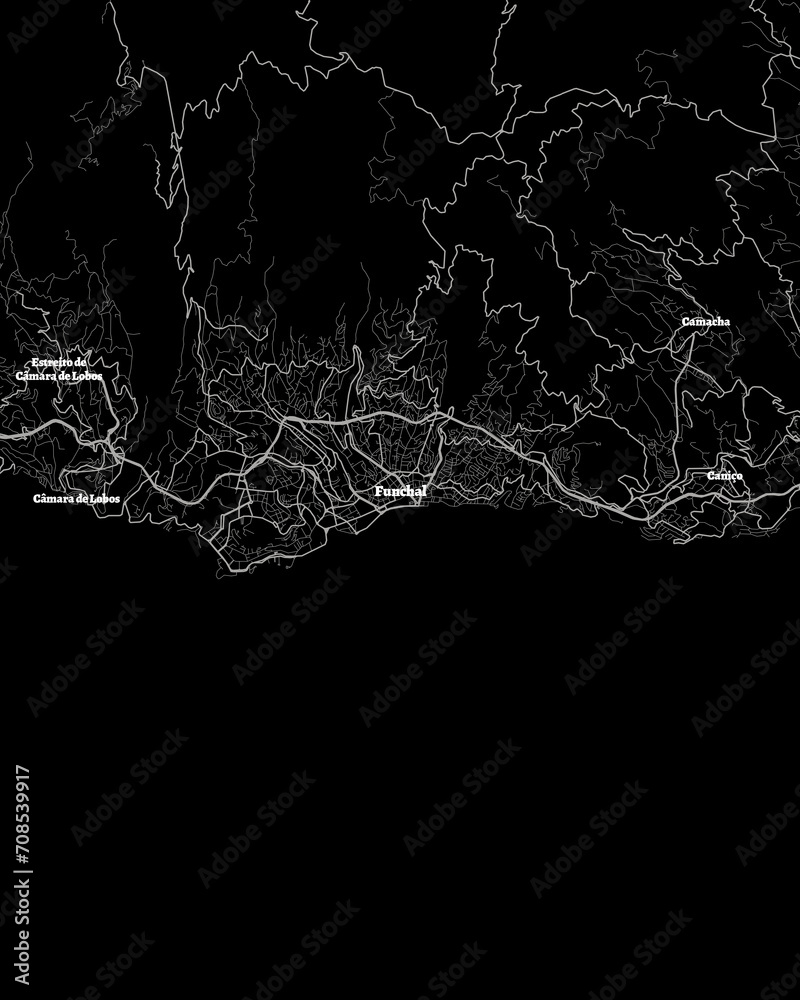 Funchal Portugal Map, Detailed Dark Map of Funchal Portugal Stock ...