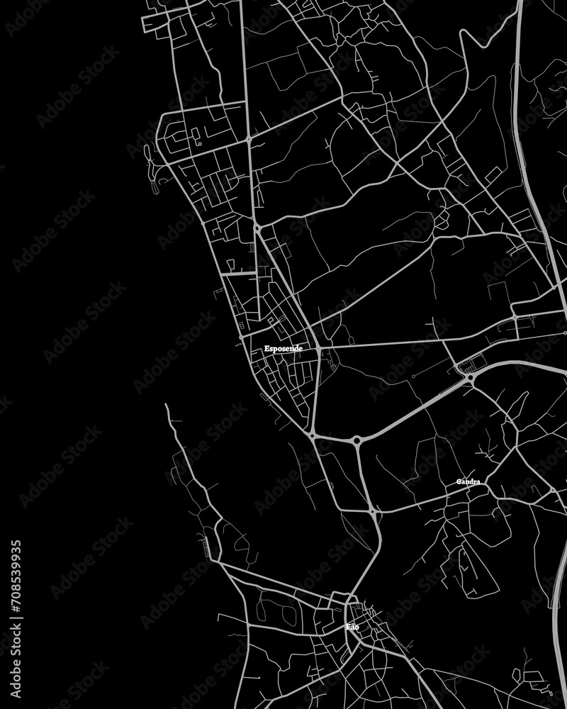 Esposende Portugal Map, Detailed Dark Map of Esposende Portugal Stock ...
