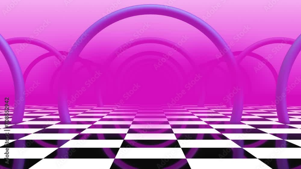 Retro animated background with black and white checkered floor ...