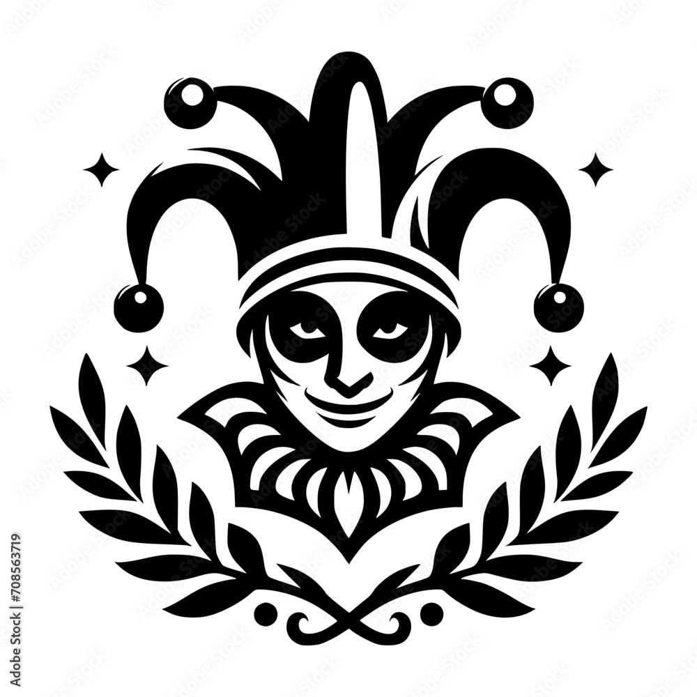 Vector logo of a jester. black and white logo of a medieval joker ...