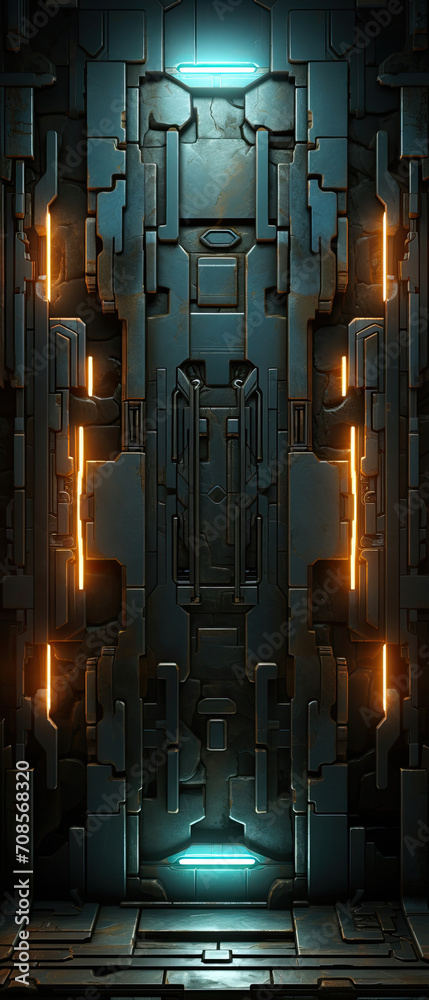 cyberpunk metal architecture wall building futuristic panels Stock ...