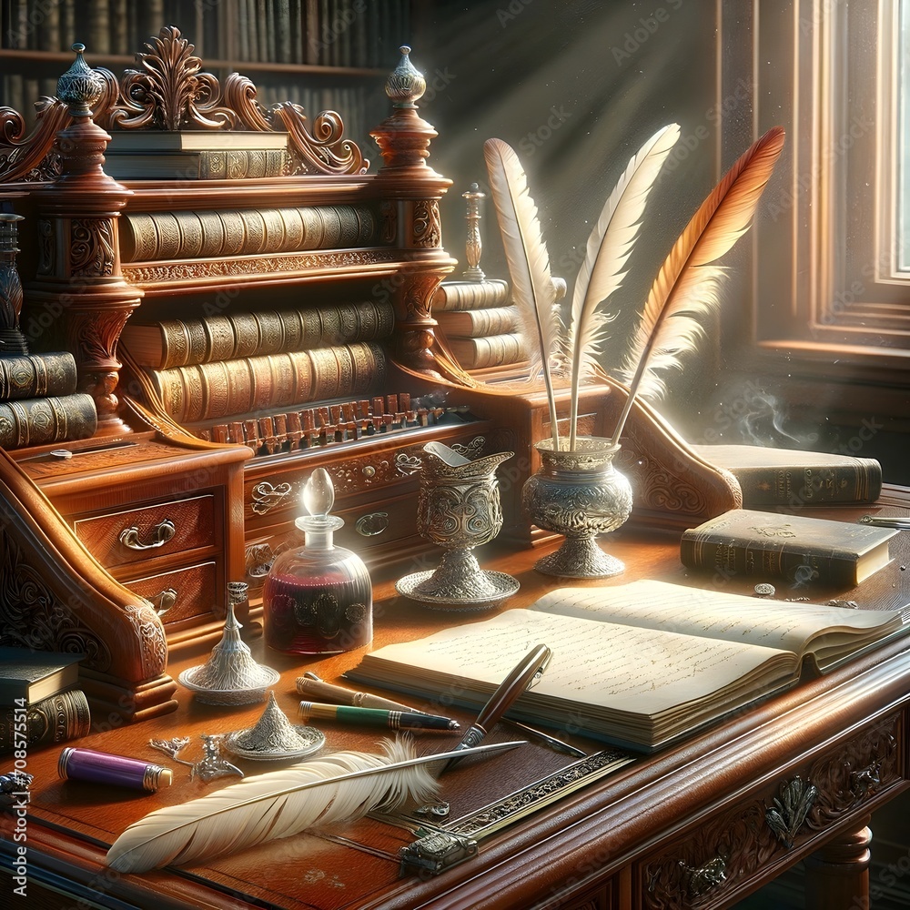 painting of an open Victorian writing desk Stock Photo | Adobe Stock