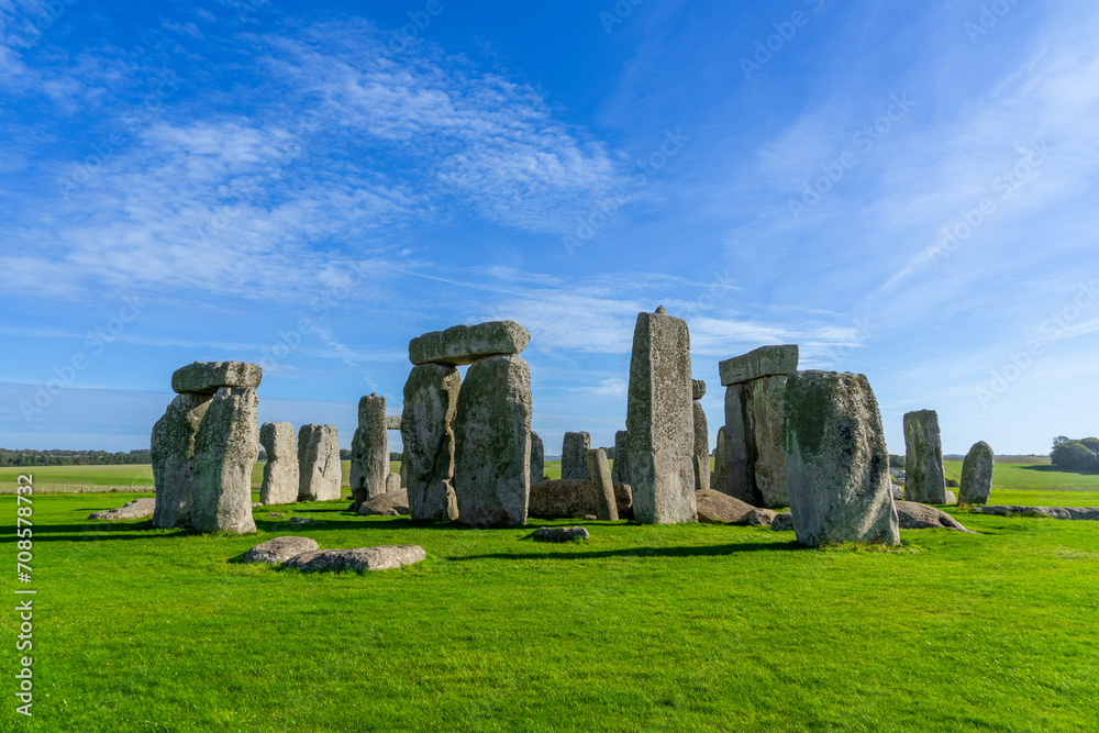 Amazing landscape view of Stonehenge and the blue sky background on a ...