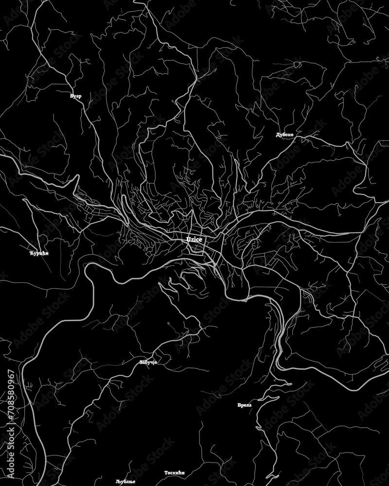 Uzice Serbia Map, Detailed Dark Map of Uzice Serbia Stock Illustration ...