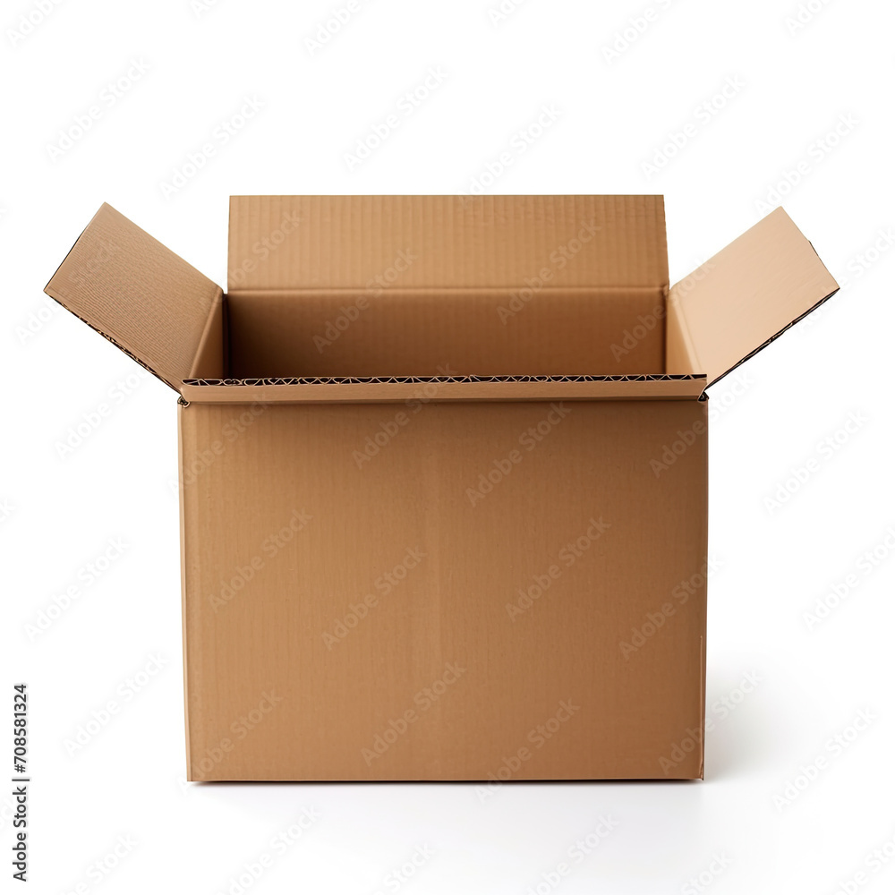 Brown cardboard box mockup with open side view from side on isolated ...
