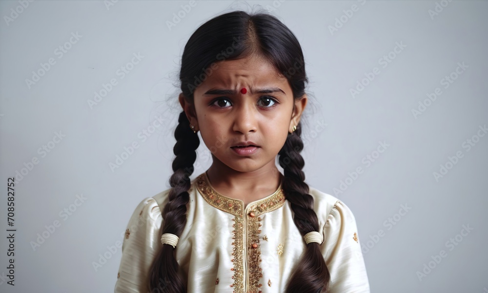 crying little Indian woman, little child, children's emotions, portrait ...