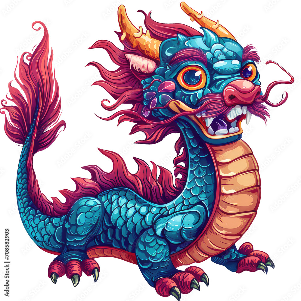 vibrant blue and magenta chinese new year dragon illustration, isolated ...