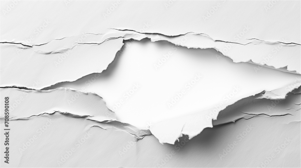 White crumpled paper texture background with transparent hole in the ...