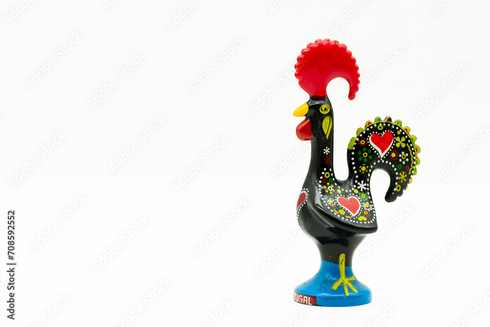 Gallo de Barcelos de Portugal hecho de madera y pintado, aislado en ...