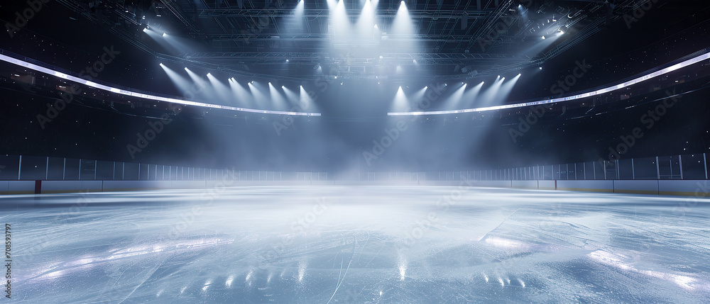 Ice Rink Background. Professional Arena illuminated neon lights ...
