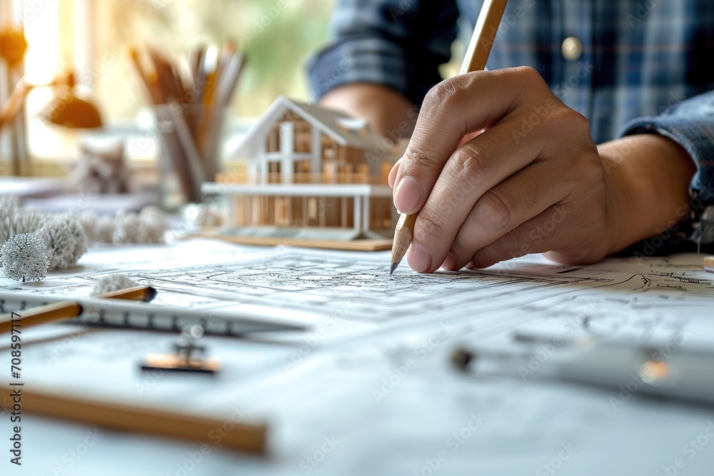 architect design working drawing sketch plans blueprints and making ...