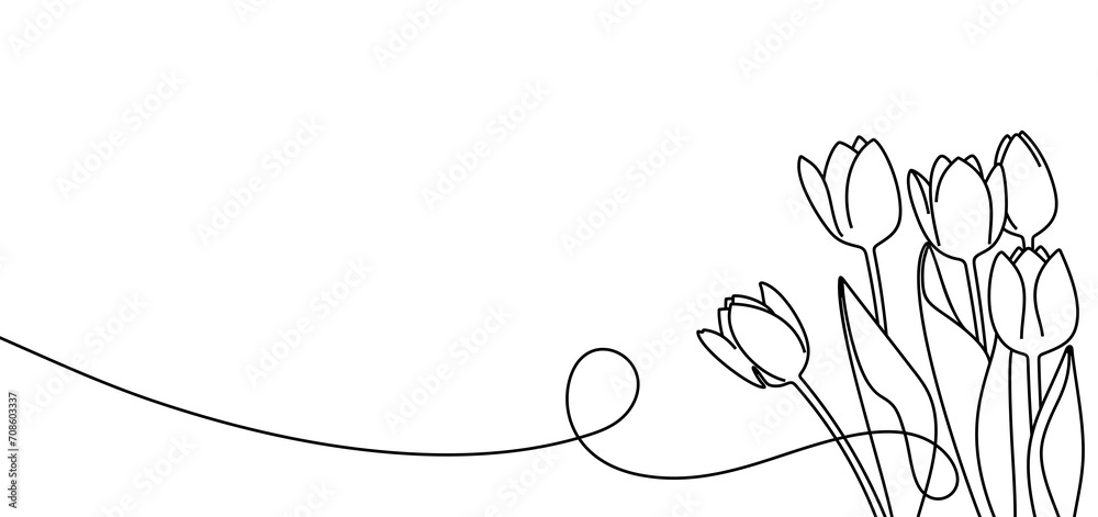 Continuous one line drawing of beautiful spring flowers graphic design ...