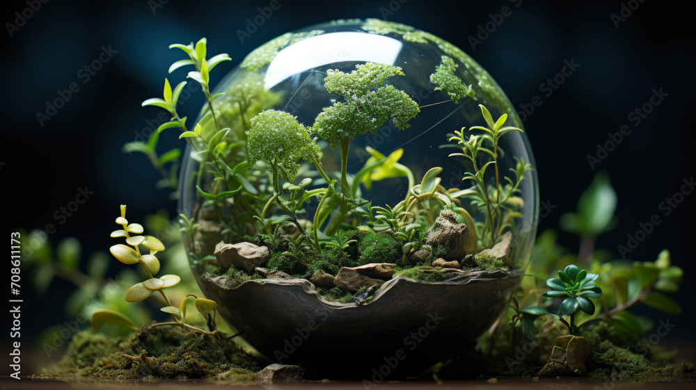 Miniature Forest Ecosystem in Glass Orb Terrarium - Serene Green Space ...