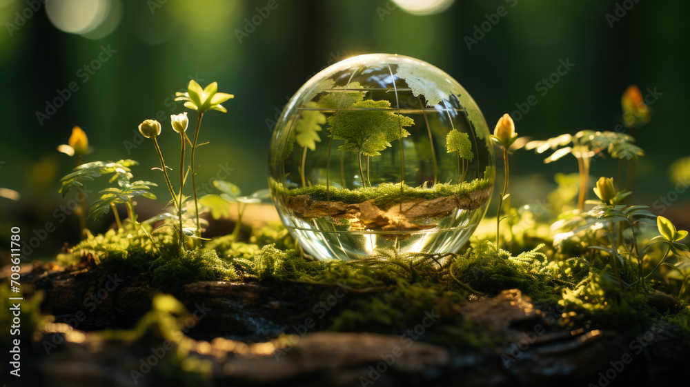Miniature Forest Ecosystem in Glass Orb Terrarium - Serene Green Space ...