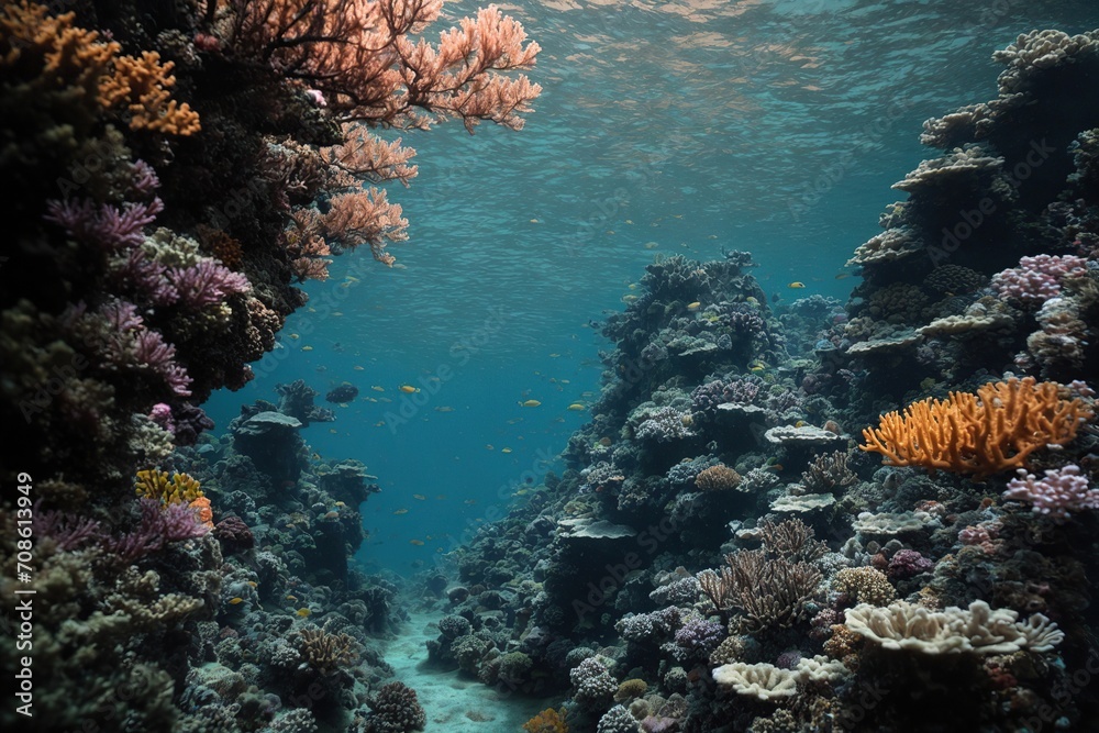 the depths of the underworld under the sea, where vibrant coral reefs ...