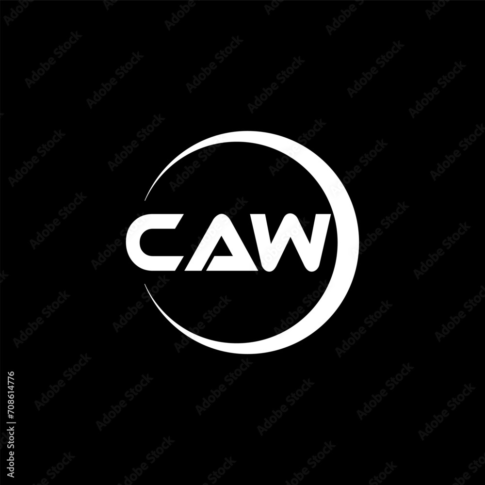 CAW letter logo design with black background in illustrator, cube logo ...