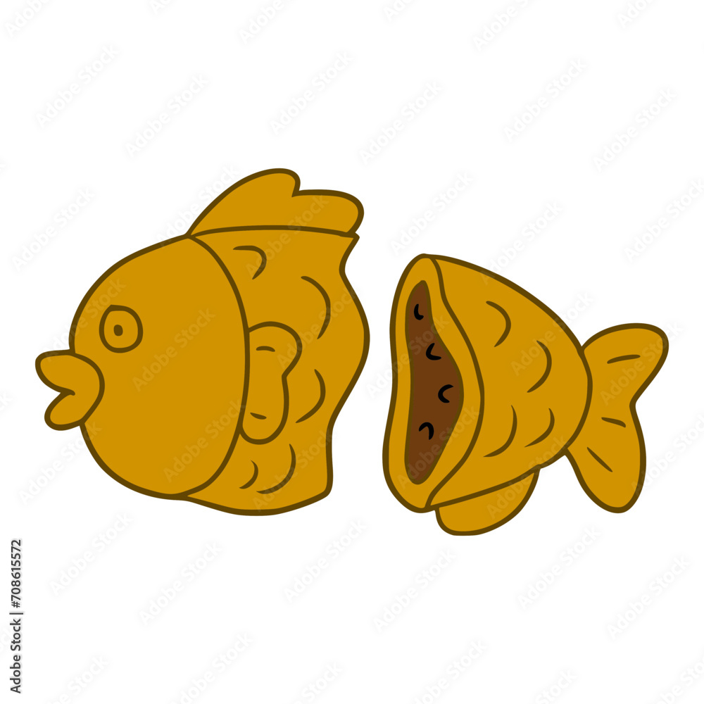 Bungeo Ppang ot taiyaki illustration hand drawn colored vector Stock ...