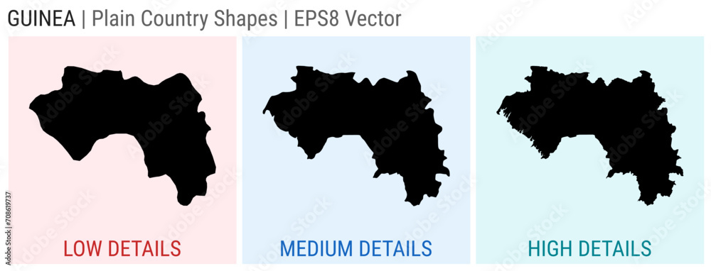 Guinea - plain country shape. Low, medium and high detailed maps of ...