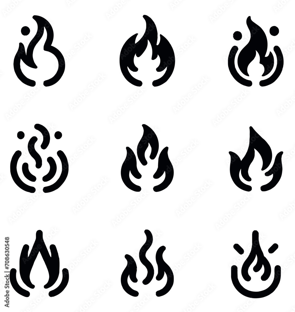 Collection of Basic Vector Flame Icons in Flat Design Diverse Shapes ...