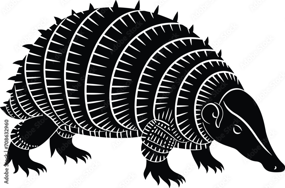 Giant Armadillo Black and White Vector Illustration, Isolated on White ...