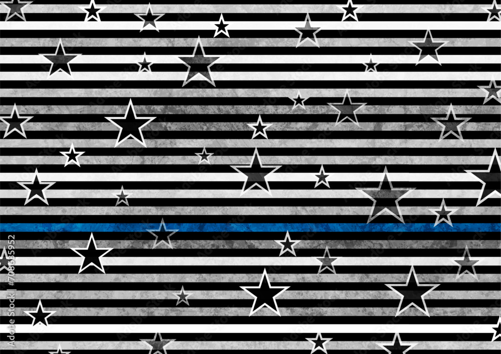 Grunge black white concept USA flag with blue stripe. American police ...