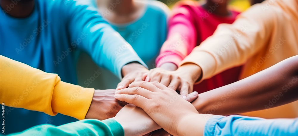 Group of volunteers joins hands together concept, Volunteer charity ...