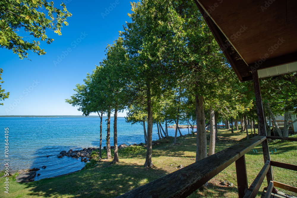 View to the beautiful Lake Manitou from the cabin. Amazing sky line ...