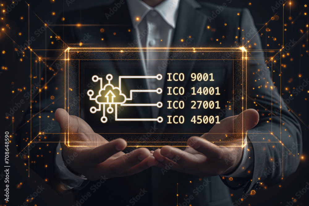 ISO standards concept with businessman tick checkmark on the box of ...
