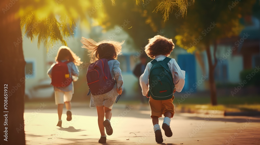 Back to school. Happy children go to school. Back to school concept ...