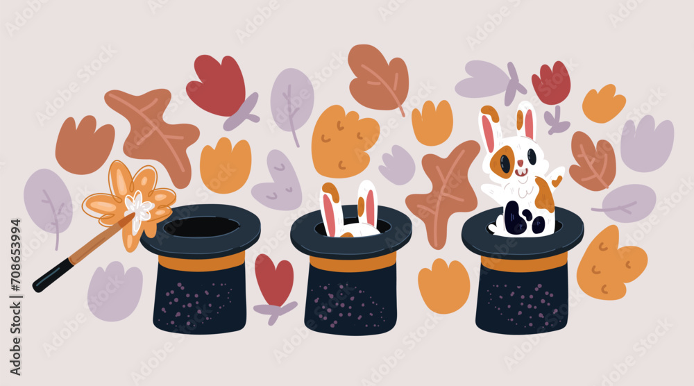 Vector illustration of Rabbit in hat. Magician hat with rabbit. Circus ...