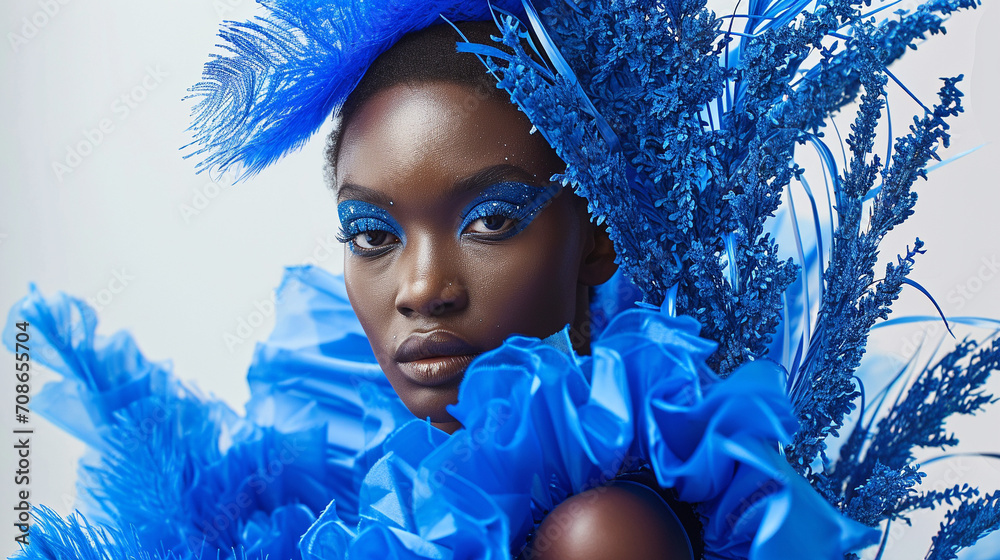 Fashion Model in Blue Attire A professional model in striking blue ...