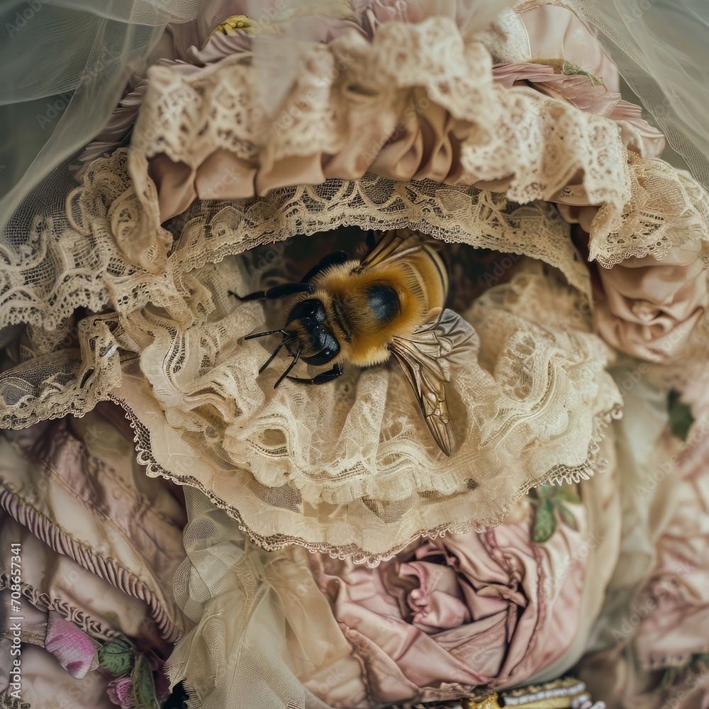 A close-up photograph highlighting the intricate details of a bee ...