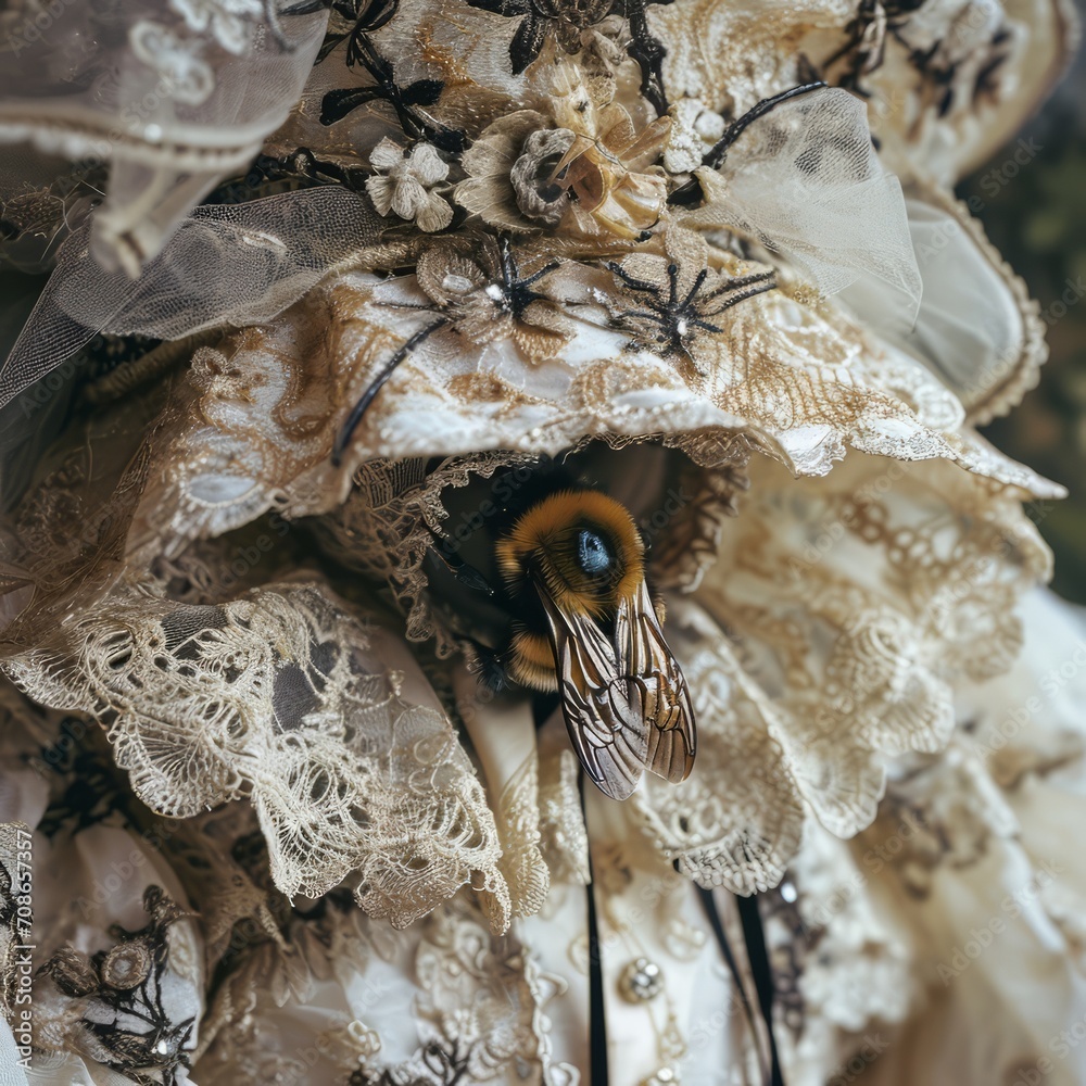 A close-up photograph highlighting the intricate details of a bee ...