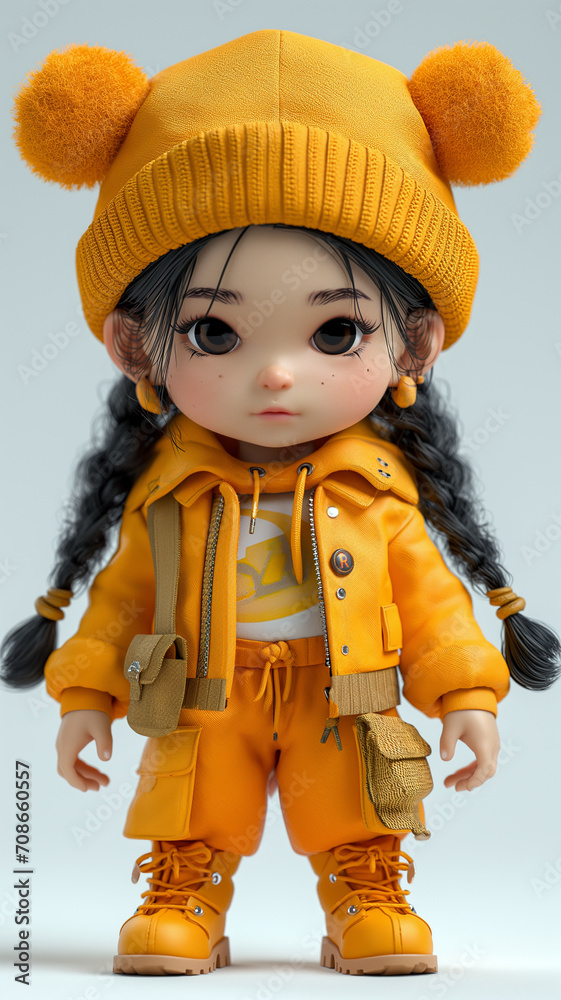 Cute little girl, wearing JK clothes, standing posture Stock Photo ...