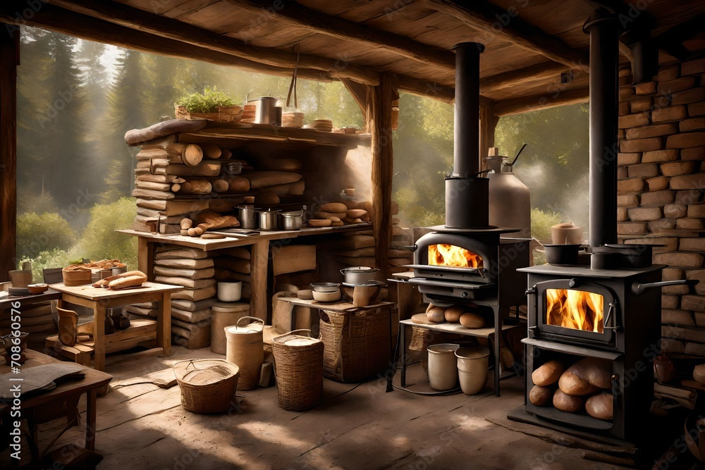 the rustic charm of an outdoor wood stove used for baking bread and ...