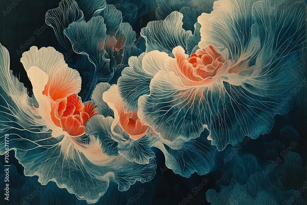 Minimalism and abstract linocut ballpoint drawing art style. Capillary ...