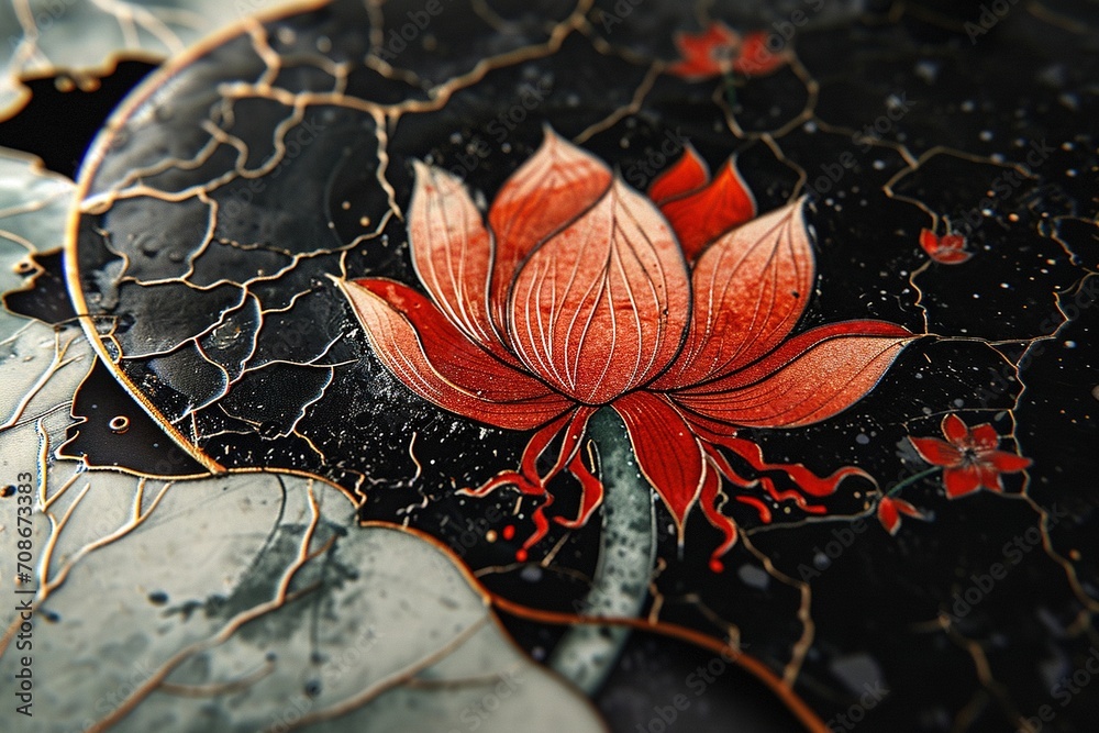 Minimalism and abstract linocut ballpoint drawing art style. Capillary ...