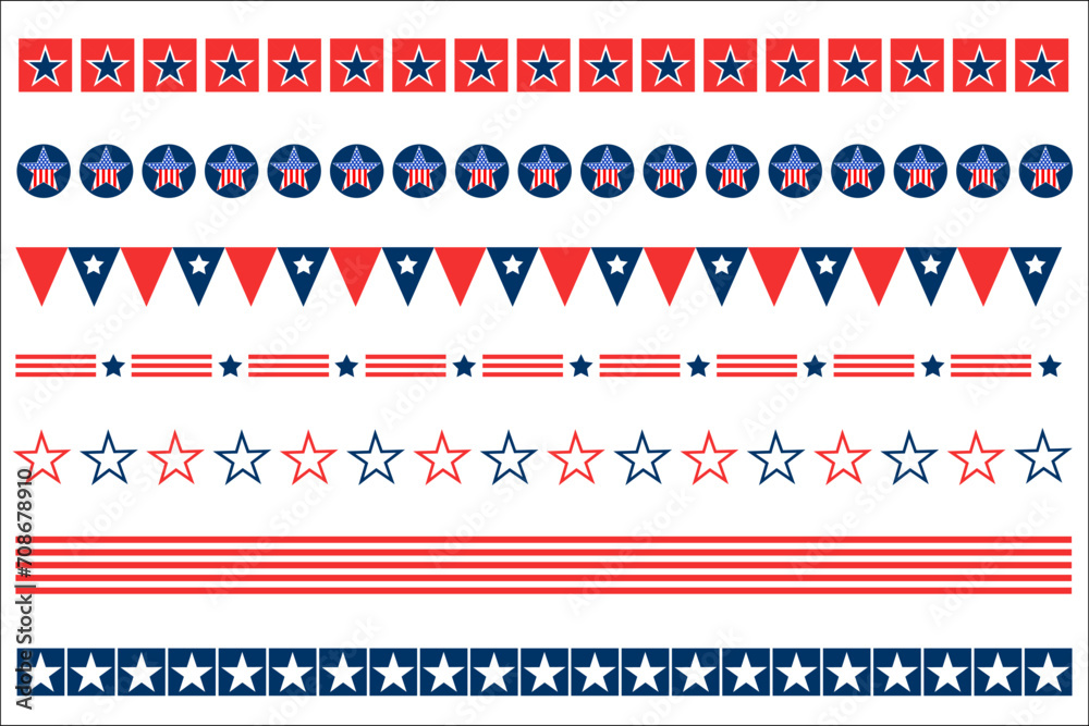 USA flag symbols decorative banner border divider stripe set. Stock ...