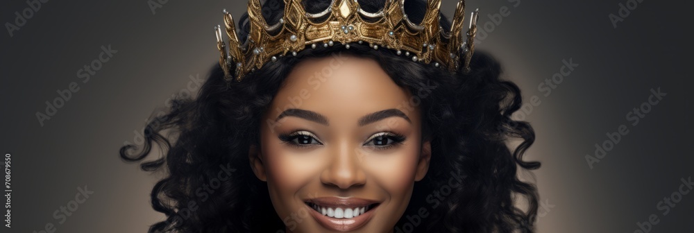 African-American girl is a beauty queen, beautiful girl in crown close ...