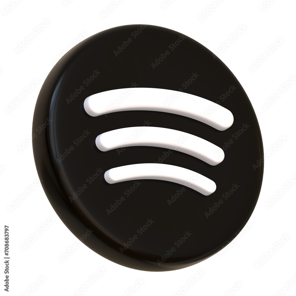 Black volumetric Spotify icon isolated on white background. Signal ...