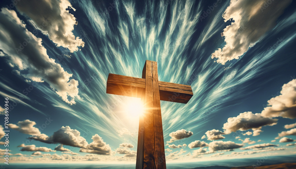 Sunlight Shining Through Cross, Iconic Symbol of Hope and Faith Stock ...